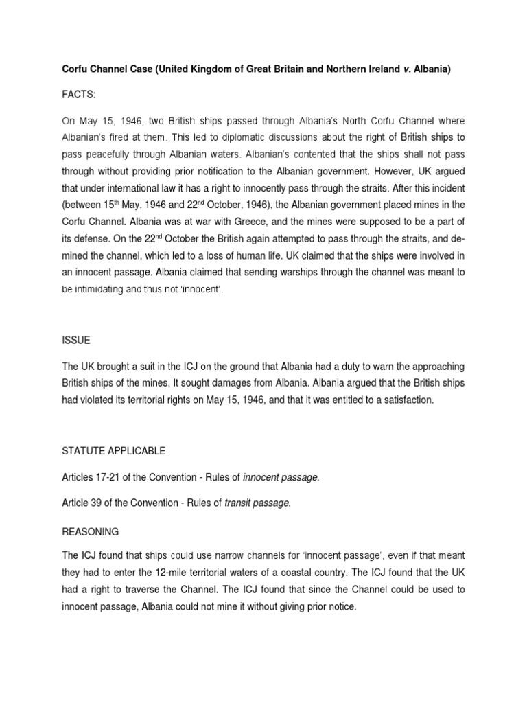 Corfu Channel & I Am Alone Case Summary | PDF | Public Sphere | Government