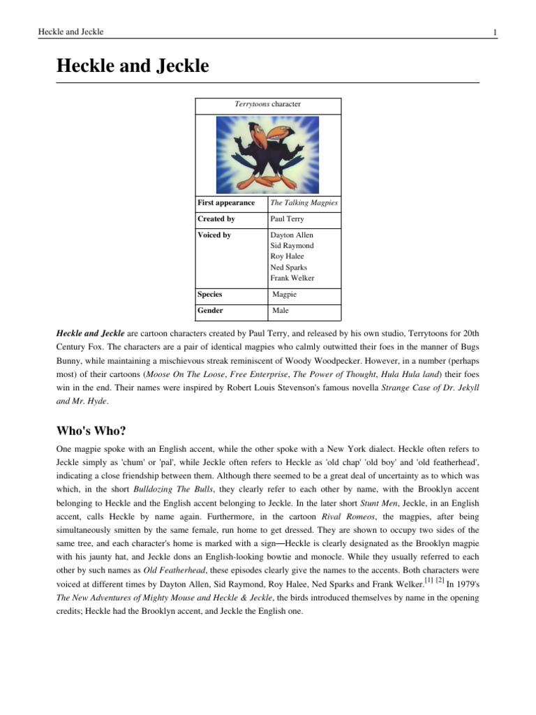 Heckle and Jeckle: The Talking Magpies | PDF