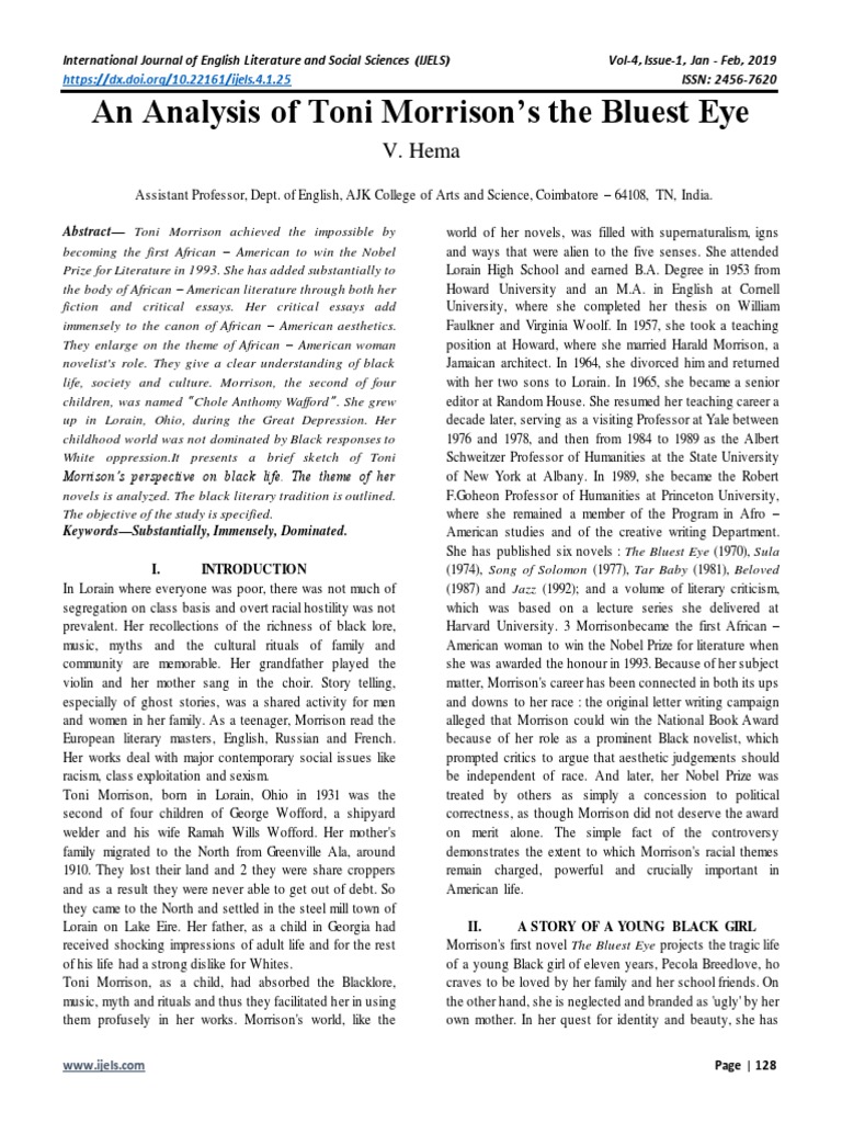 An Analysis of Toni Morrison's The Bluest Eye | PDF | Novelists
