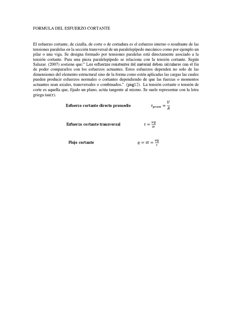 Fórmulas de Esfuerzo Cortante y Torsión | PDF | Esfuerzo cortante ...