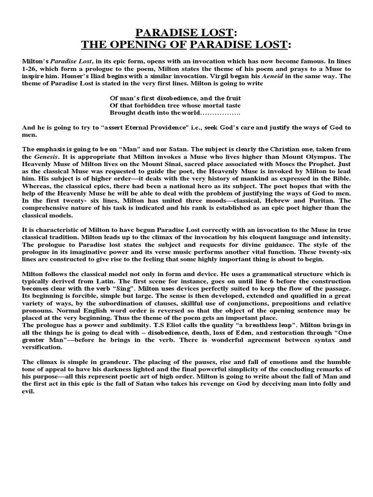Paradise Lost Milton | PDF | Paradise Lost | John Milton