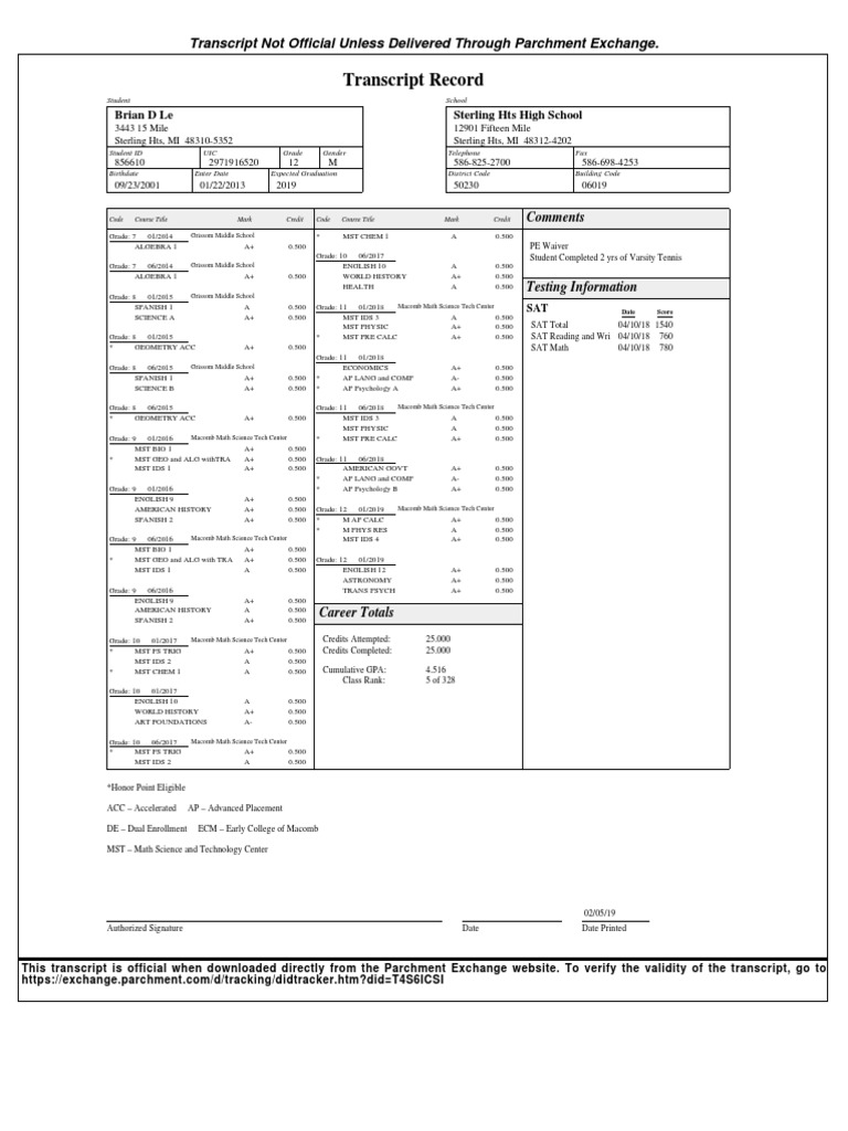 Transcript | PDF | Sat | Schools