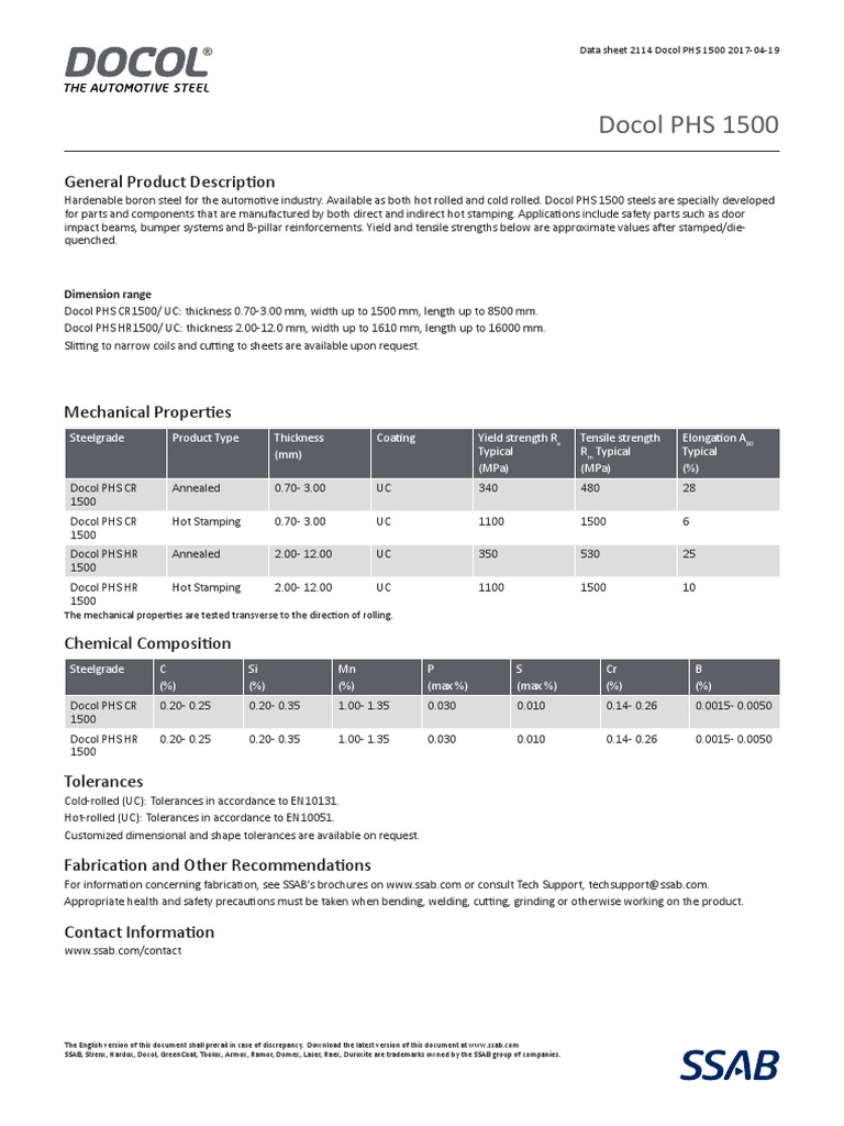 Data Sheet 2114 Docol PHS 1500 2017-04-19 277 371857150 en | PDF ...