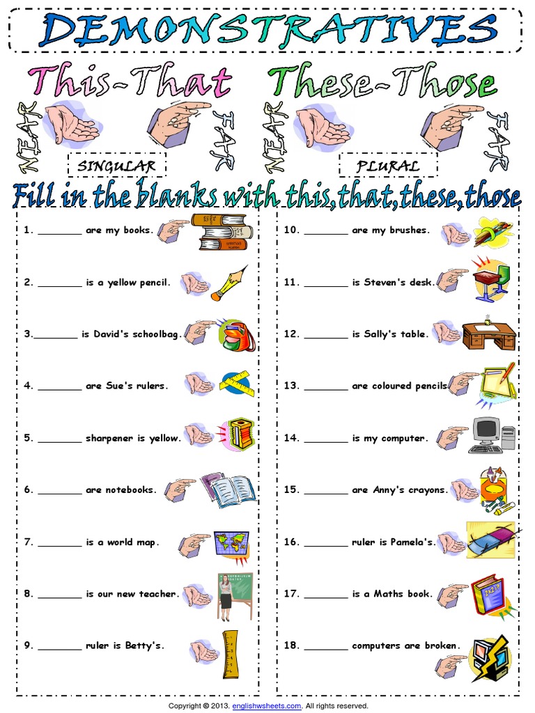 Demonstratives Demonstrative Pronouns This These That Those Worksheet 1 PDF | PDF | Linguistic ...