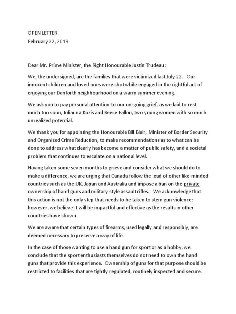 An Open Letter From Families and Victims of The Danforth Shooting | PDF ...