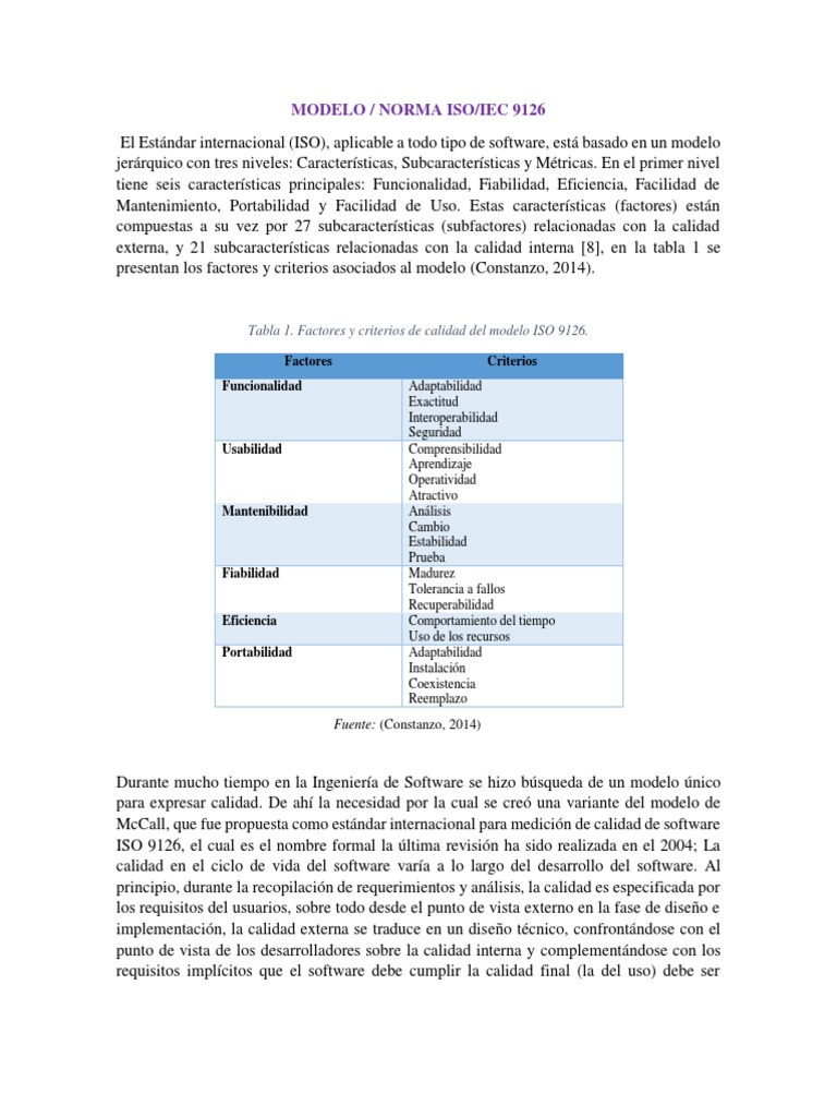Norma Iso 9126 | PDF | Software | Calidad (comercial)