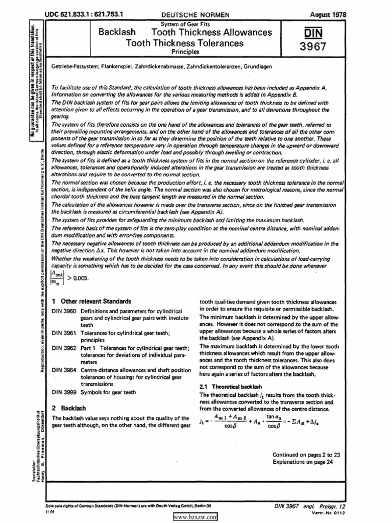 Din 3967 1978 Eng PDF | PDF | Gear | Engineering Tolerance