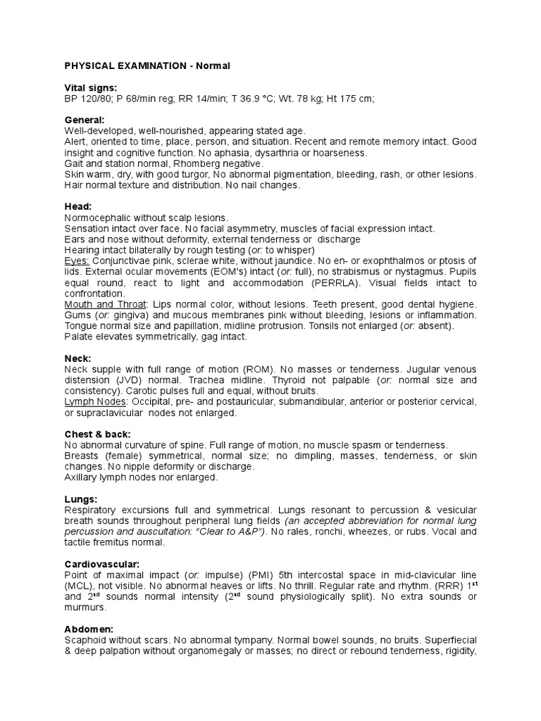 Normal Physical Examination Report | PDF | Neck | Pulse