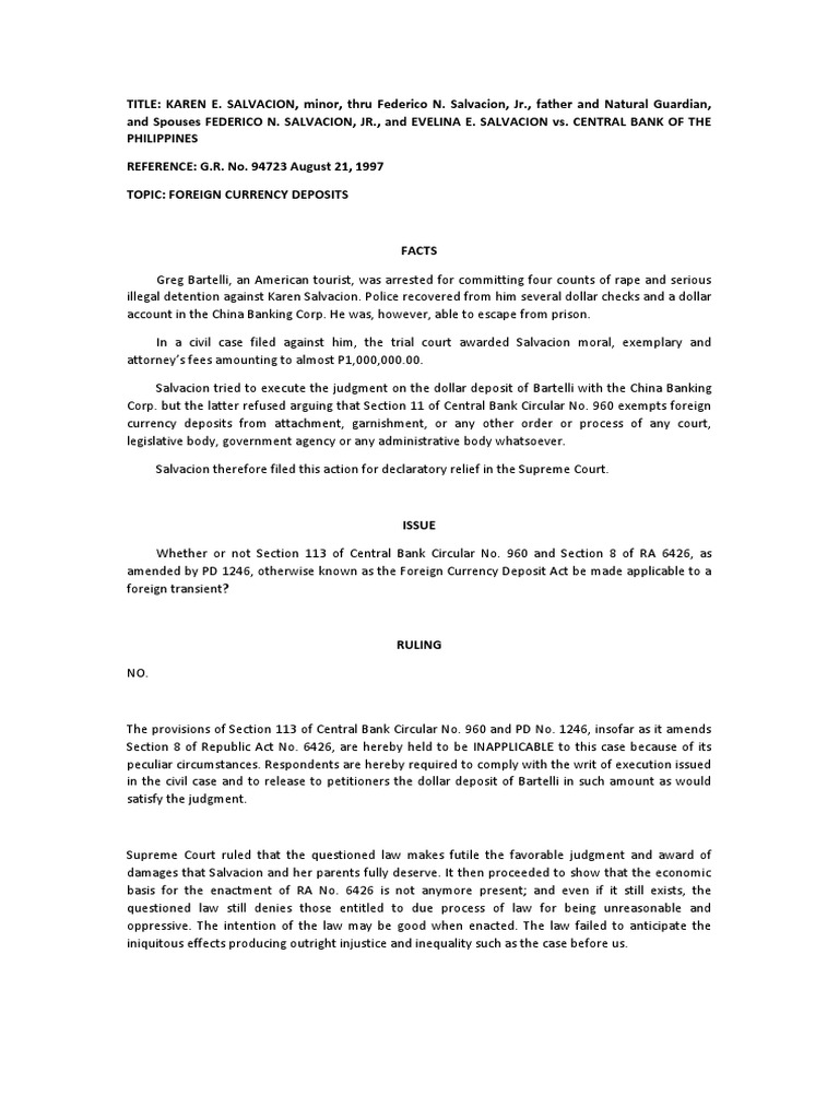Supreme Court Ruling on Foreign Deposits | PDF | Lawsuit | Judgment (Law)