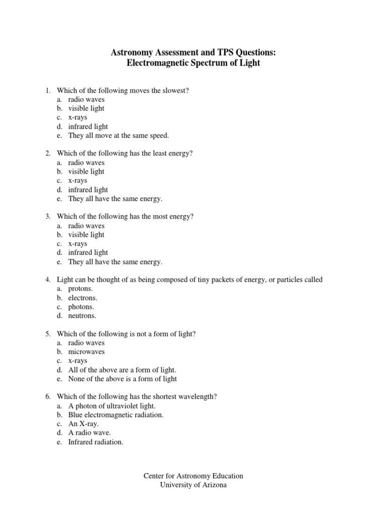 10 EM Spectrum of Light Compiled Questions v2 | PDF | Electromagnetic ...