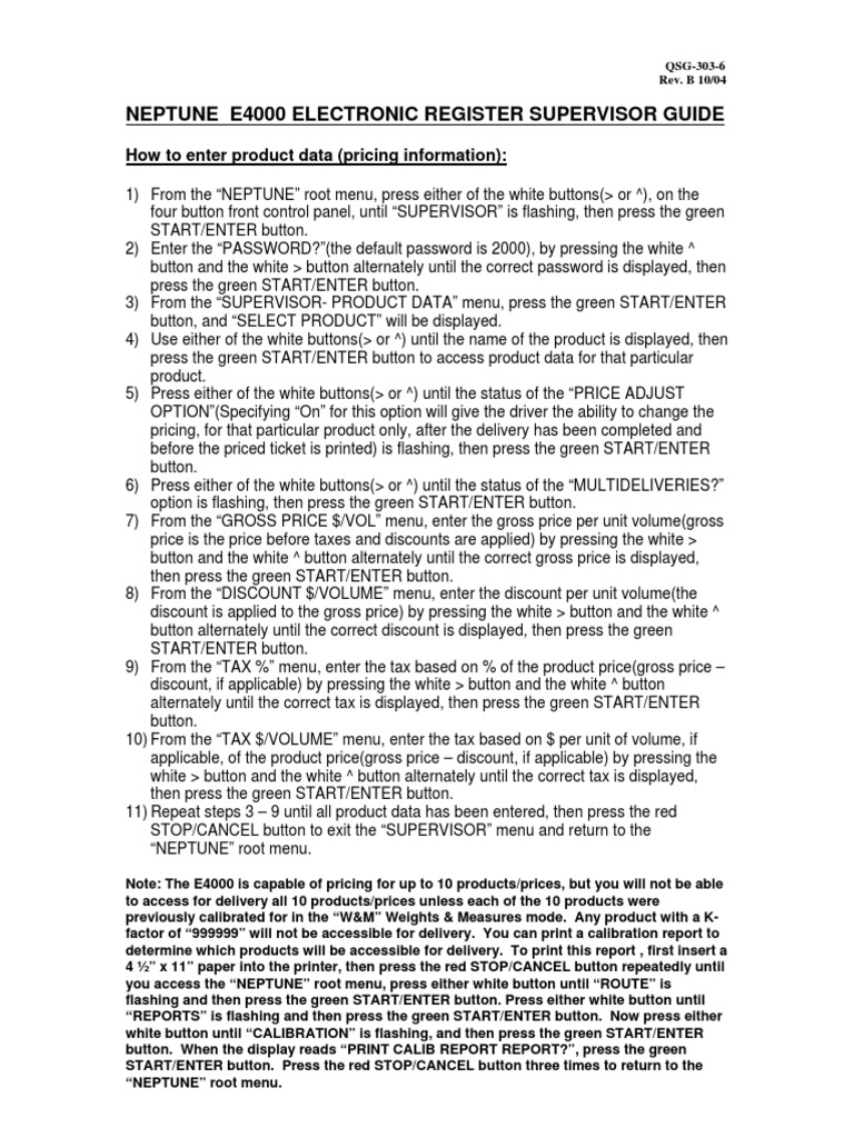 Neptune E4000 Electronic Register Supervisor Guide | PDF | Menu | Computing