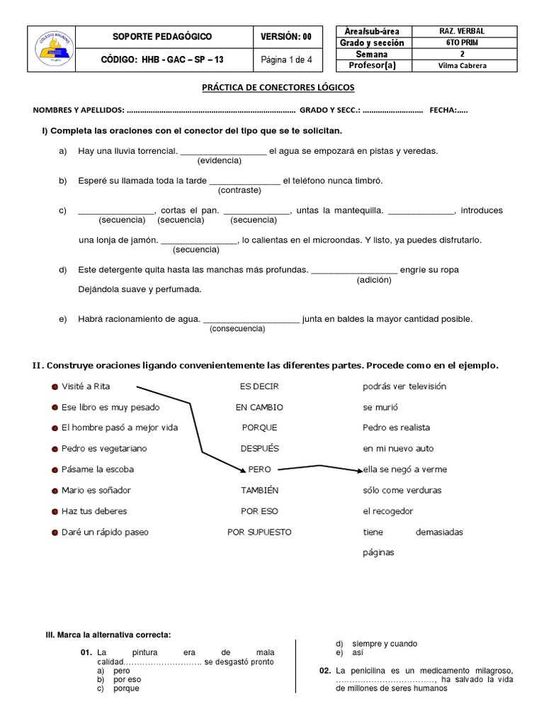 Práctica de Conectores - 6to Grado | PDF | Naturaleza