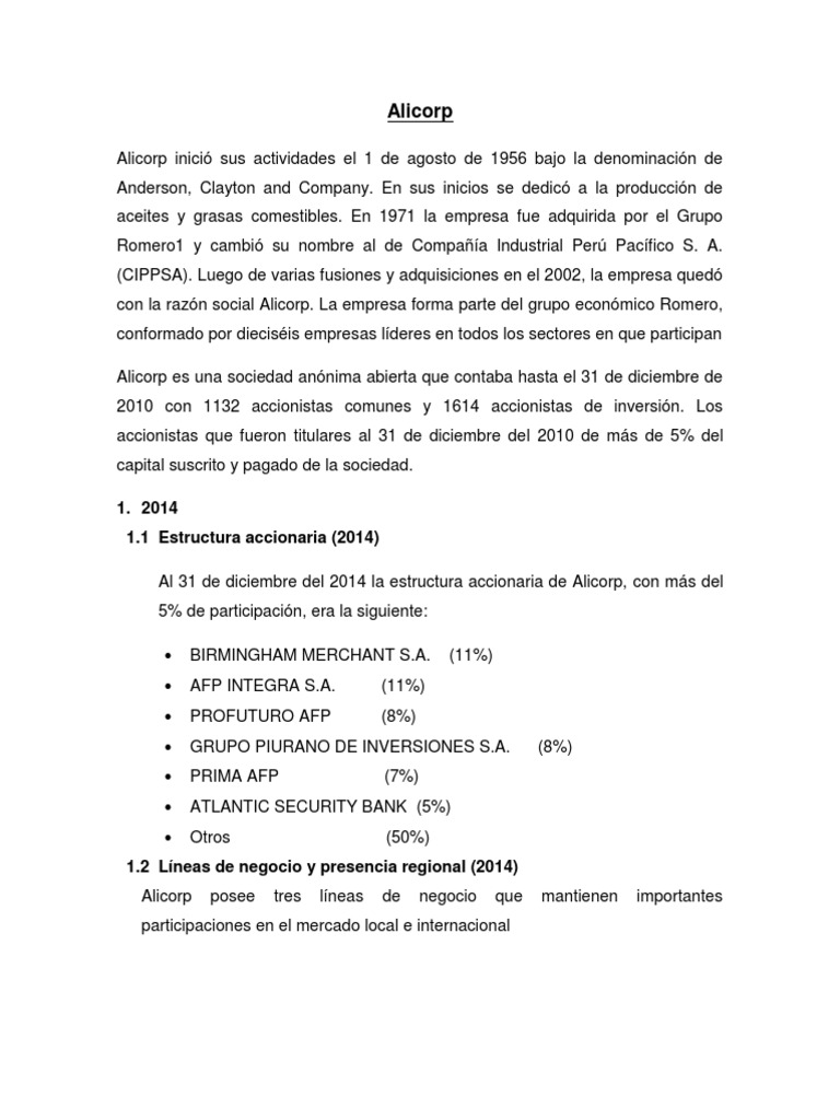 Alicorp | PDF | Rentabilidad sobre recursos propios | Deuda