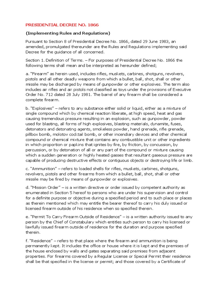 Bucor-IRR PD 1866 Re Auth of Prison Guards To Carry FAs | PDF ...