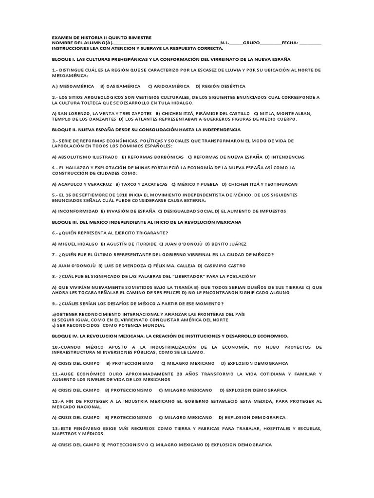 Examen Recuperacion Bimestre | PDF | México | Nueva españa