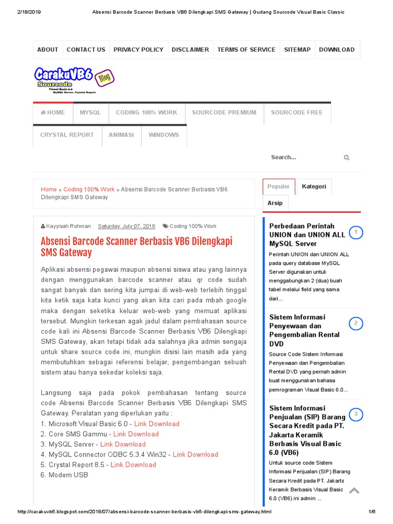 Absensi Barcode Scanner Berbasis VB6 Dilengkapi SMS Gateway - Gudang Sourcode Visual Basic ...