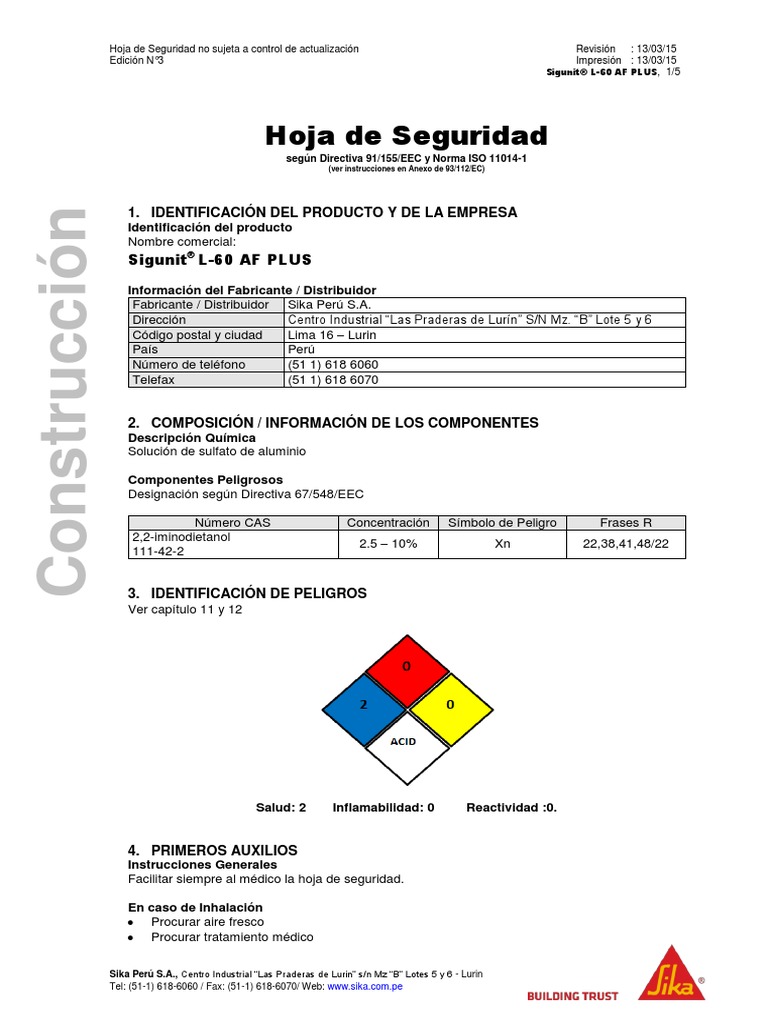 Hs - Sigunit L-60 Af Plus | Descargar gratis PDF | Agua | Residuos