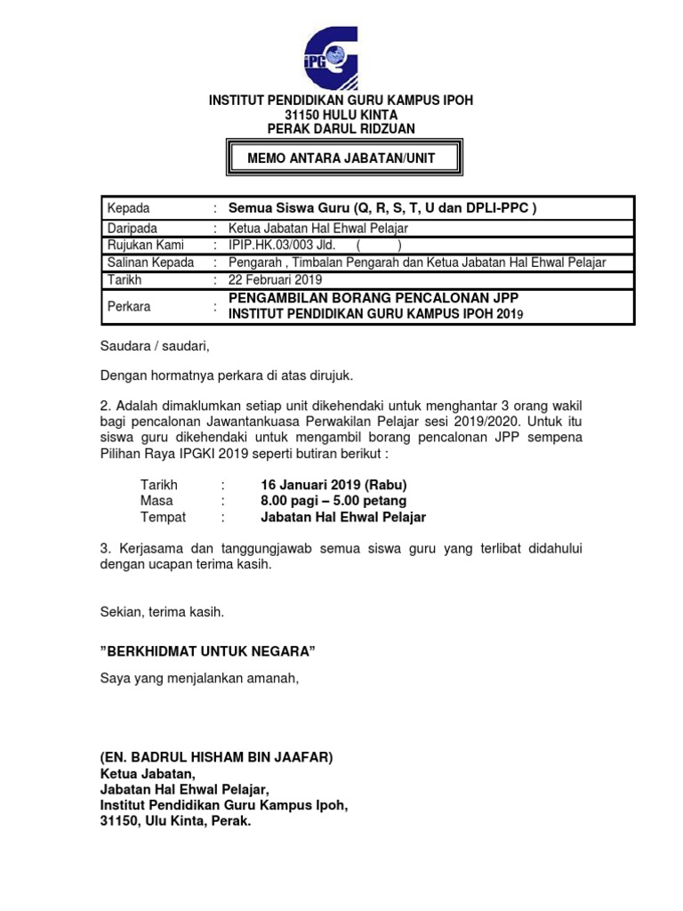 Memo Pengambilan Borang JPP | PDF