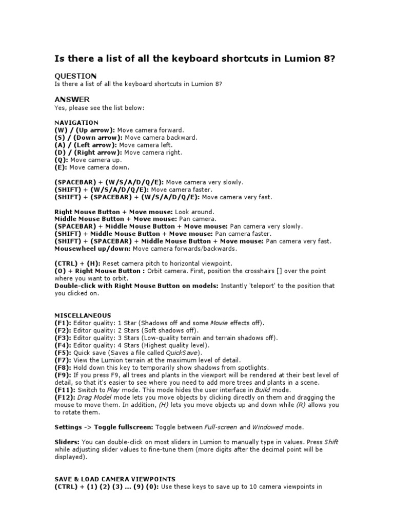 Lumion Keyboard Shortcuts | Icon (Computing) | Menu (Computing) | Free 30-day Trial | Scribd