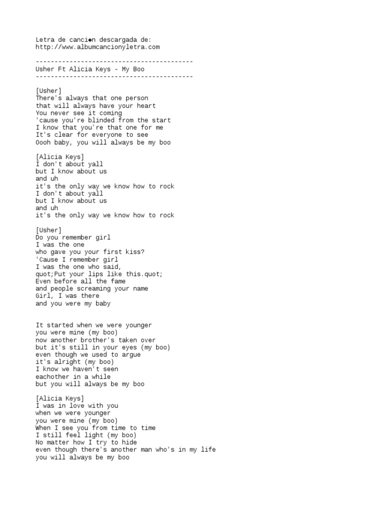 Usher & Alicia Keys - My Boo Lyrics | PDF | Songs Written