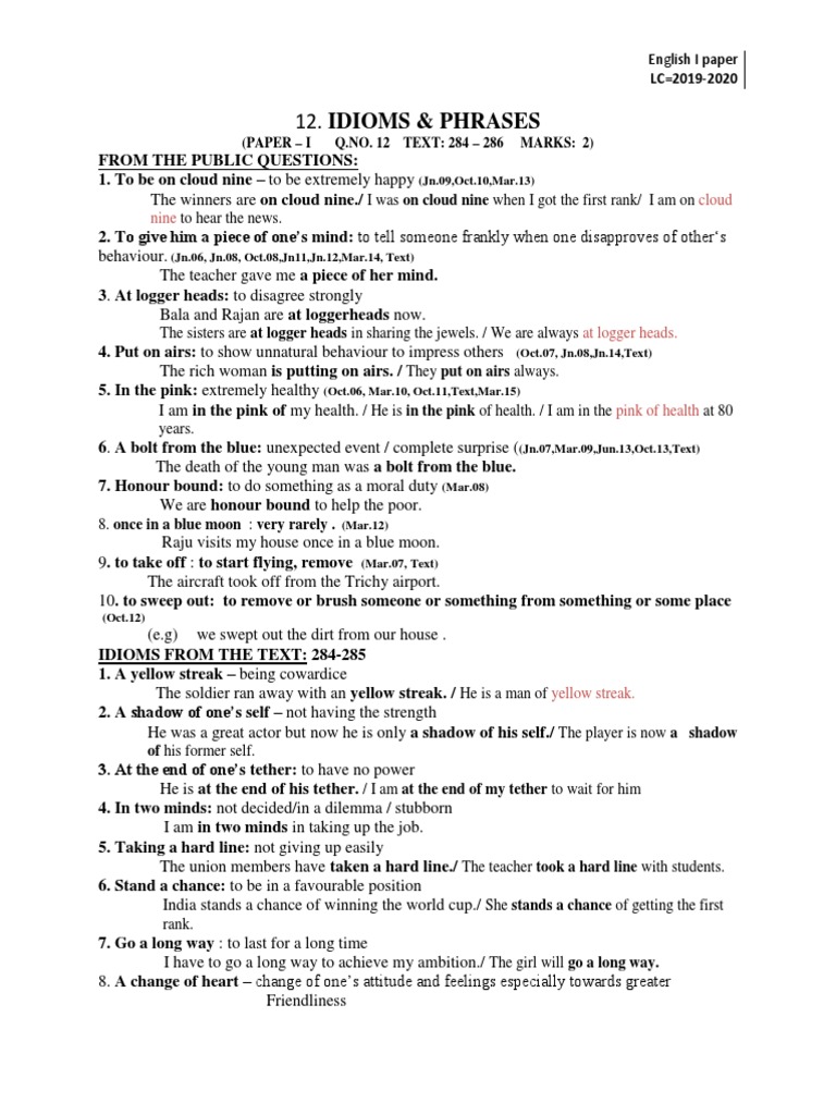 Idioms and Phrases | PDF