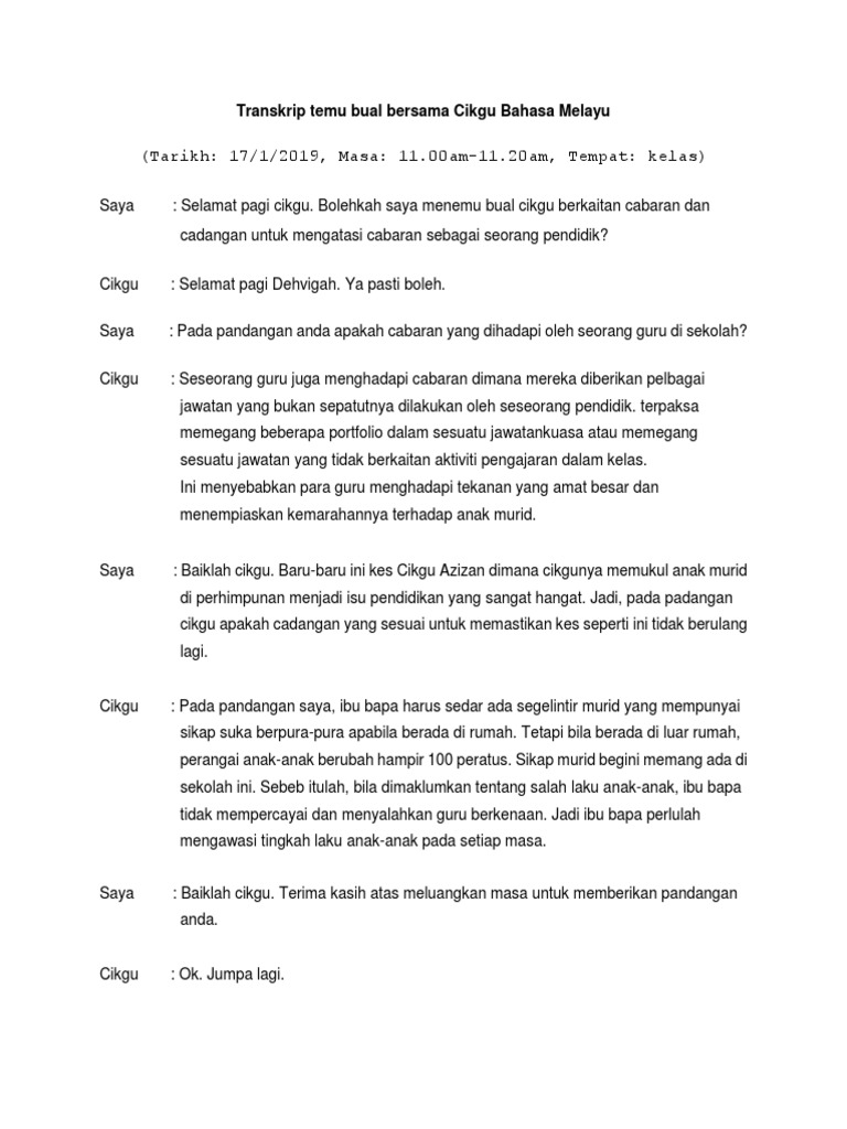 Transkrip Temu Bual | PDF