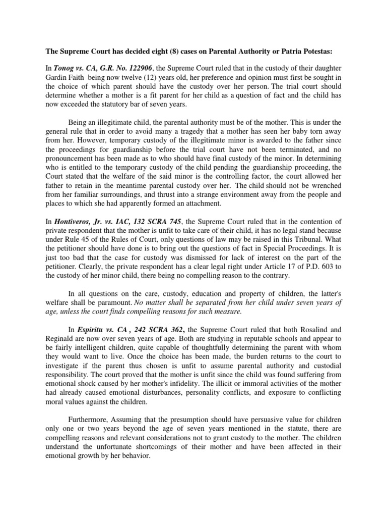 Case Synthesis Final | PDF | Child Custody | Public Sphere