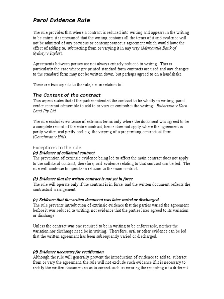 Parol Evidence Rule | PDF | Parol Evidence Rule | Private Law