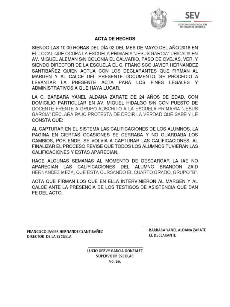 Acta de Hechos | PDF