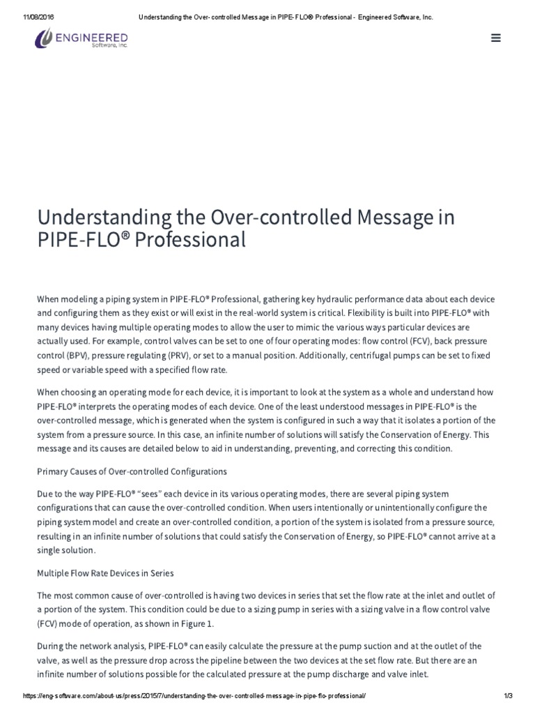 Understanding The Over-Controlled Message in PIPE-FLO® Professional - Engineered Software, Inc ...