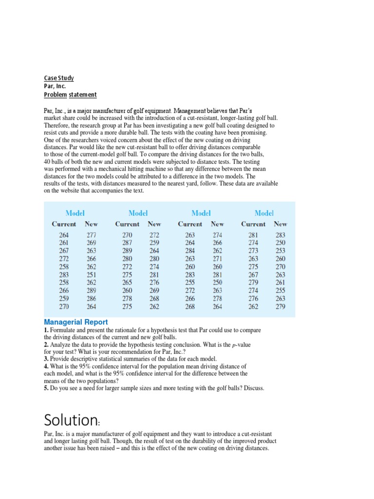 Par Inc Golf Case Study For Hypothesis Testing | PDF | Statistical ...