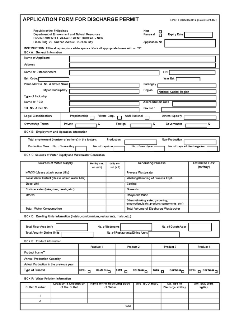 Discharge Permit Application Form | PDF | Sewage Treatment ...