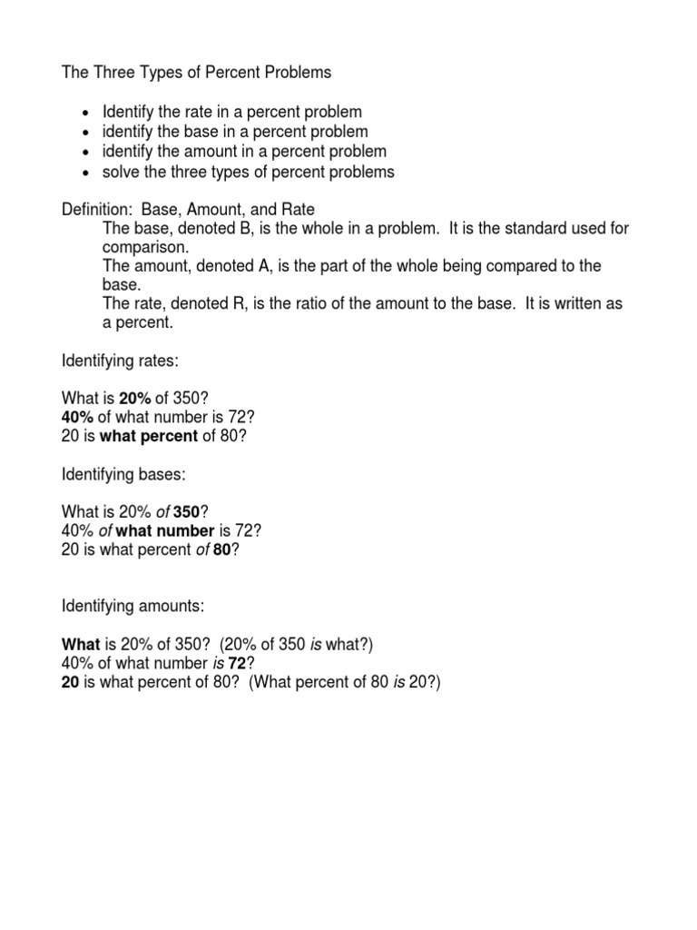 The 3 Types of Percent Problems: Identify the Rate, Base & Amount | PDF | Network Packet ...