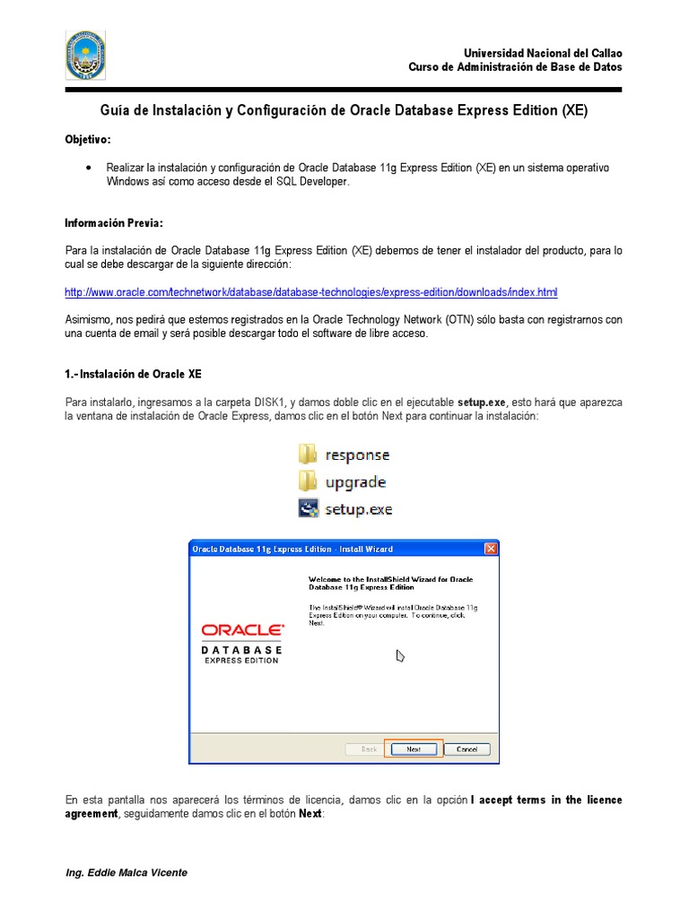 Guía de Instalación y Configuración de Oracle 11g Express V2 | PDF | Base de datos Oracle | SQL