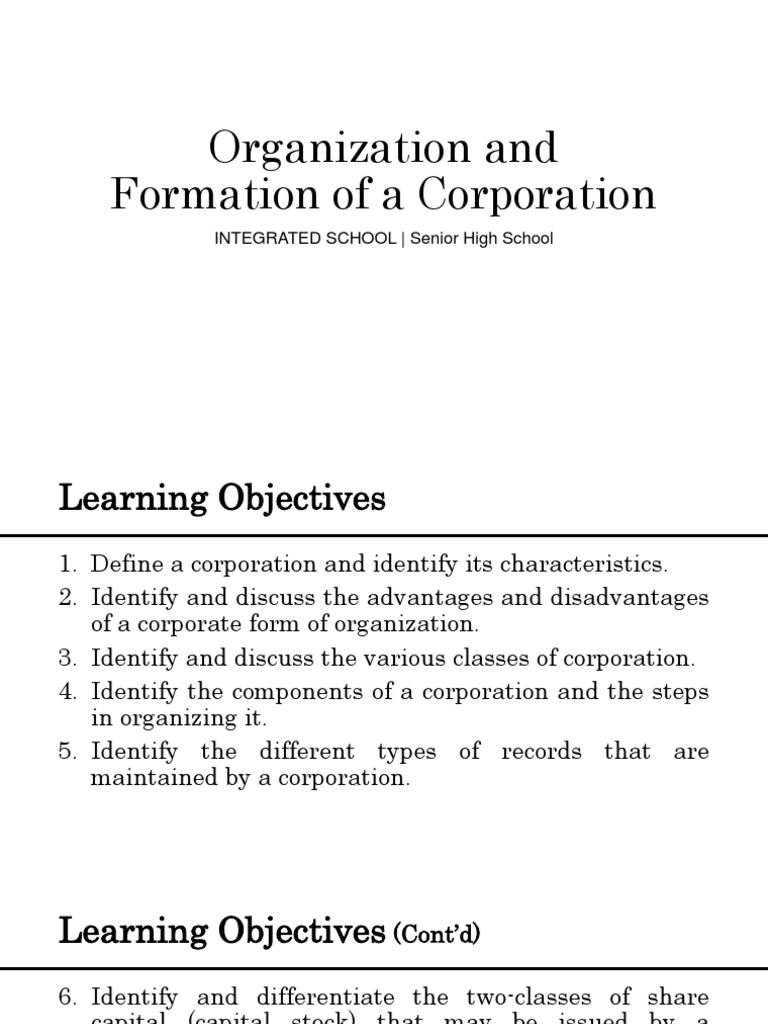 Organization and Formation of A Corporation | PDF | Corporations | Stocks
