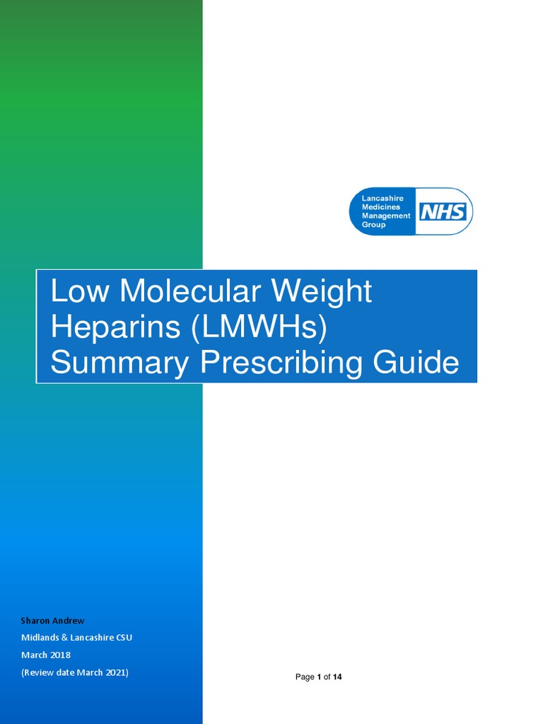 Low Molecular Weight Heparins Summary Prescribing Guide Version 1.3 | PDF | Renal Function ...