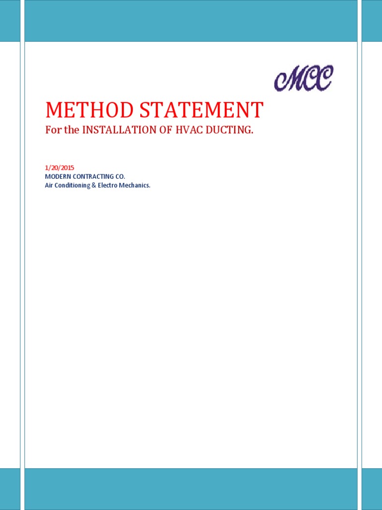 Installation of HVAC Ducting: A Method Statement Outlining Proper Storage, Layout, Support, and ...