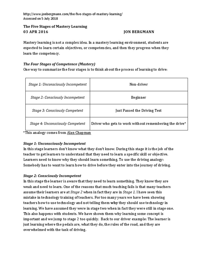 Five Stages of Mastery Learning | PDF | Learning | Educational Assessment