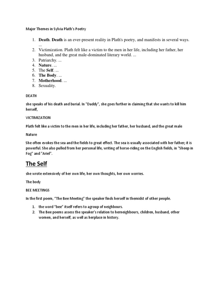 Major Themes in Sylvia Plath | PDF | Sylvia Plath | Poetry