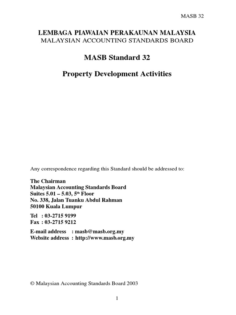 MASB Standard 32 Property Development Activities: Malaysian Accounting ...
