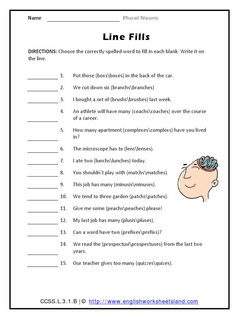 Line Fills: DIRECTIONS: Choose The Correctly Spelled Word To Fill in ...