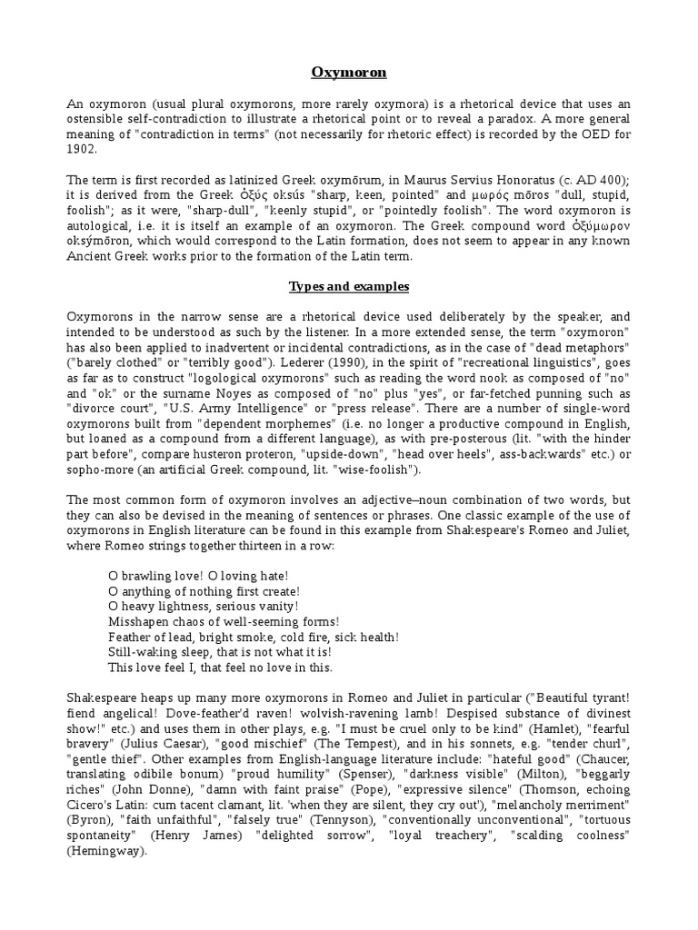 Oxymoronic Literary Devices | PDF | Semantics | Lexical Semantics