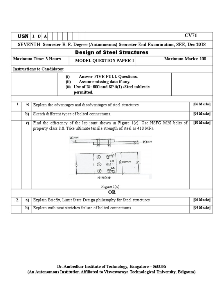 Model QN Paper 1 - Dss Vii Sem | PDF | Beam (Structure) | Column