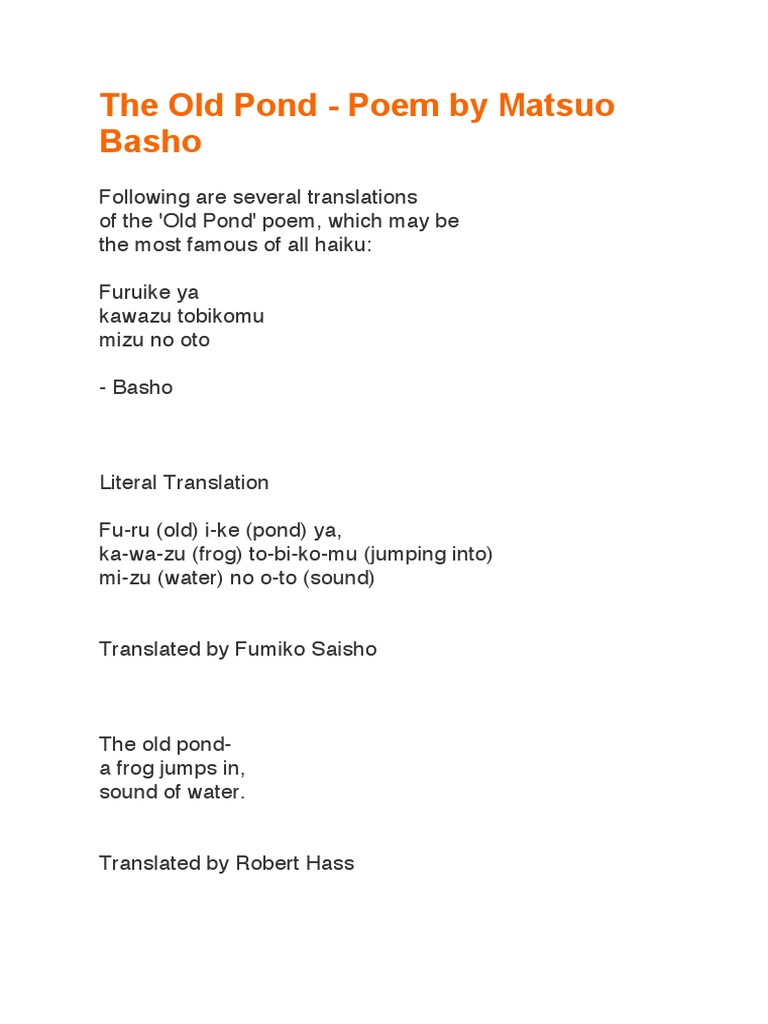 The Old Pond: Matsuo Bashō's Haiku | PDF | Art | Classics
