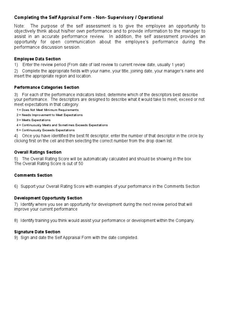 Total Safety Performance Review - Self Appraisal - Non-Supervisory ...