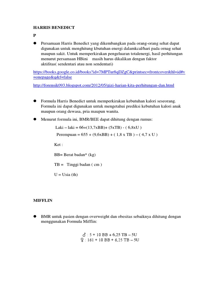 Rumus Harris Benedict untuk BMR | PDF
