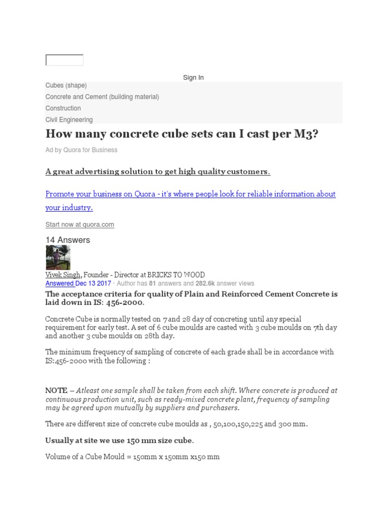 Concrete Sampling Per IS Standard PDF | PDF | Concrete | Building ...