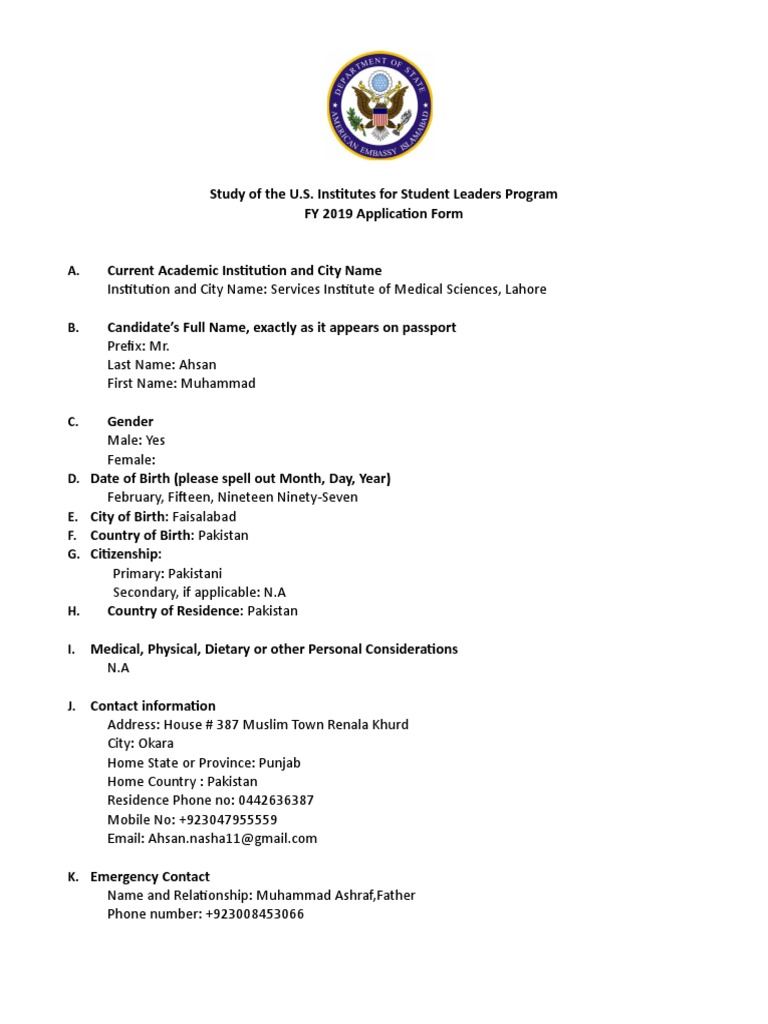 2019 SUSI Application Form | PDF | Pakistan | Democracy