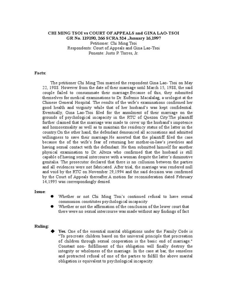 CHI MING TSOI Vs COURT OF APPEALS and GINA LAO | PDF | Marriage ...