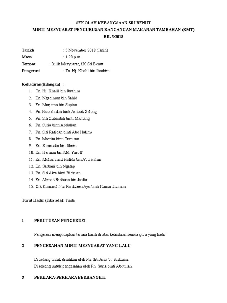 Minit Mesyuarat RMT Kali 3 | PDF